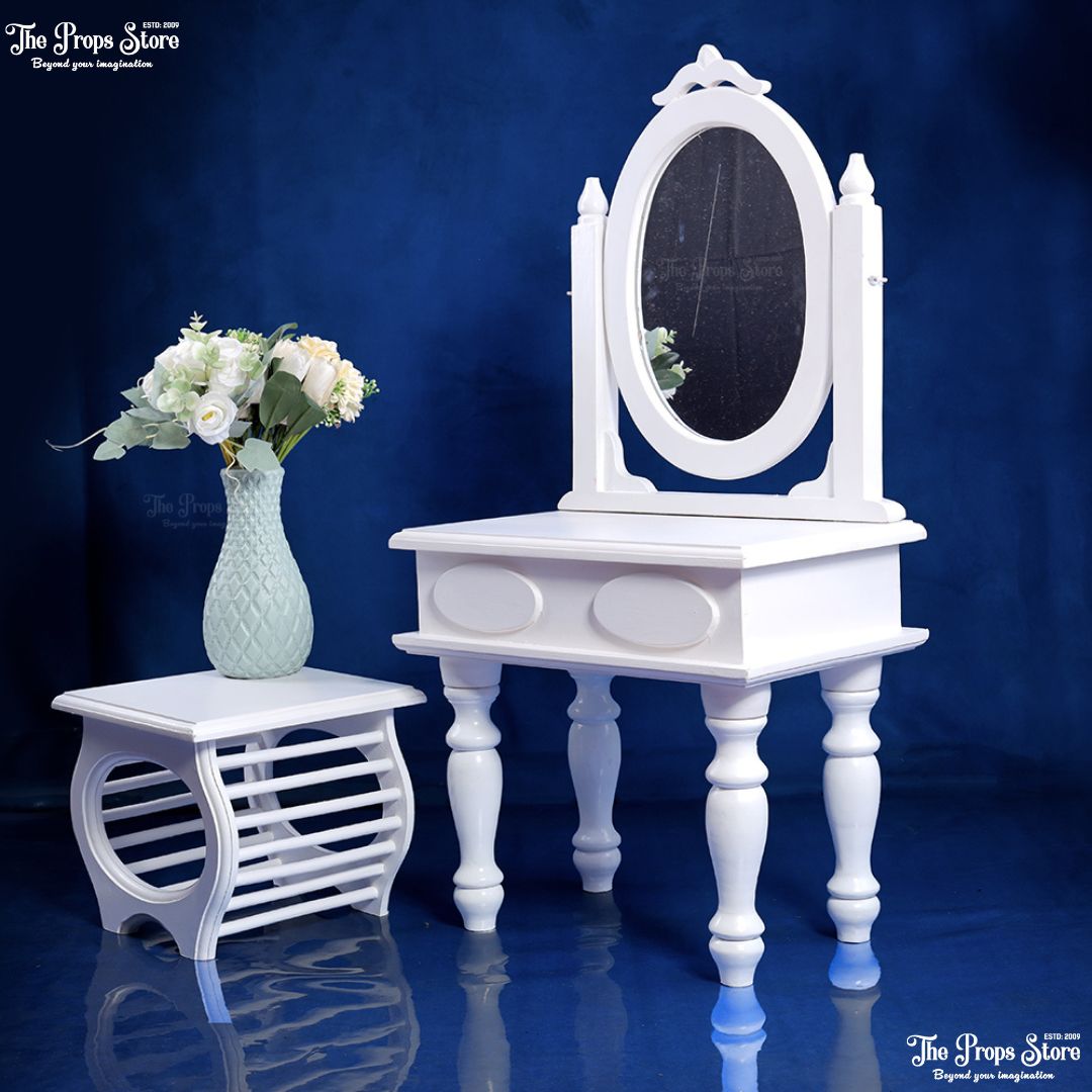 Dressing Table with Stool - White - The Props Store